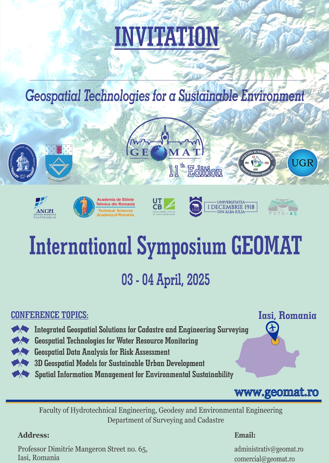 International Symposium GEOMAT, Geospatial Technologies for a Sustainable Environment,11th ...